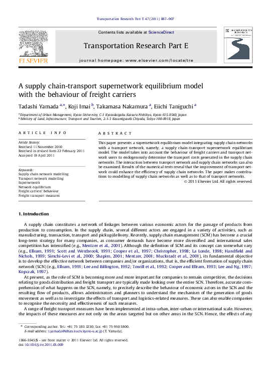 (PDF) A supply chain-transport supernetwork equilibrium model with the ...