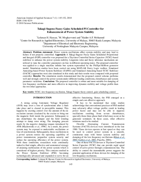 Pdf Takagi Sugeno Fuzzy Gains Scheduled Pi Controller For Enhancement