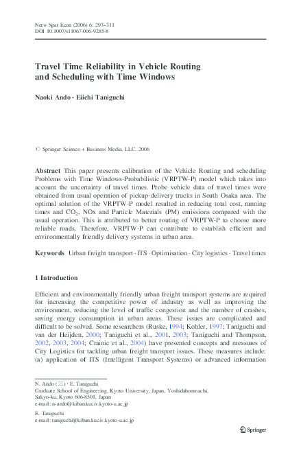 Pdf Travel Time Reliability In Vehicle Routing And Scheduling With Time Windows