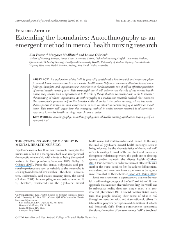 (PDF) Extending the boundaries: Autoethnography as an emergent method ...