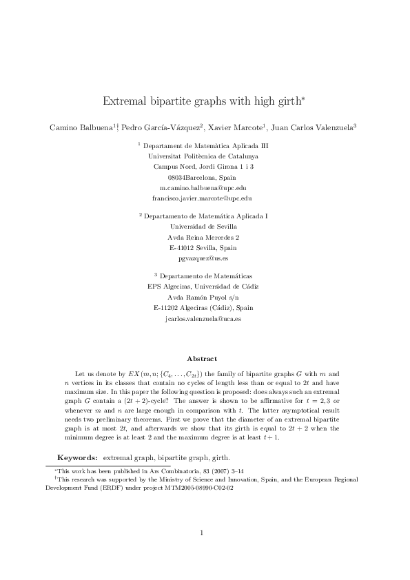 (PDF) On extremal bipartite graphs with high girth