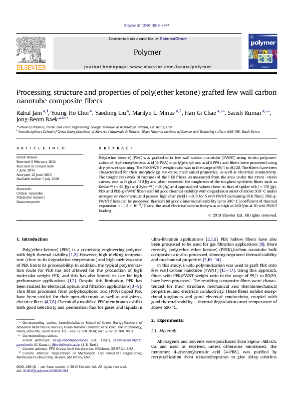 (PDF) Processing, structure and properties of poly (ether ketone) grafted few wall carbon ...