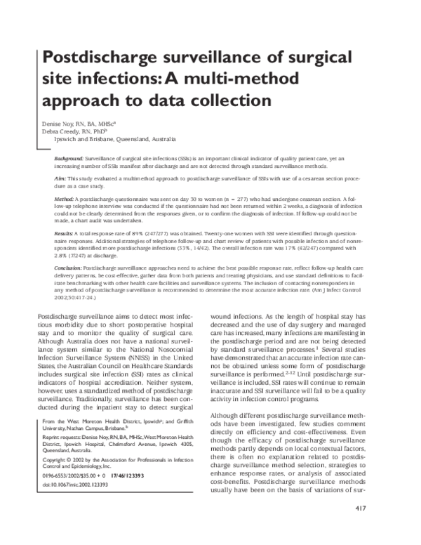 (PDF) Post discharge surveillance of surgical site infection: a ...