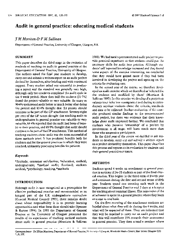 (PDF) Audit in general practice: educating medical students