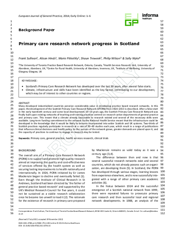 (PDF) Primary care research network progress in Scotland