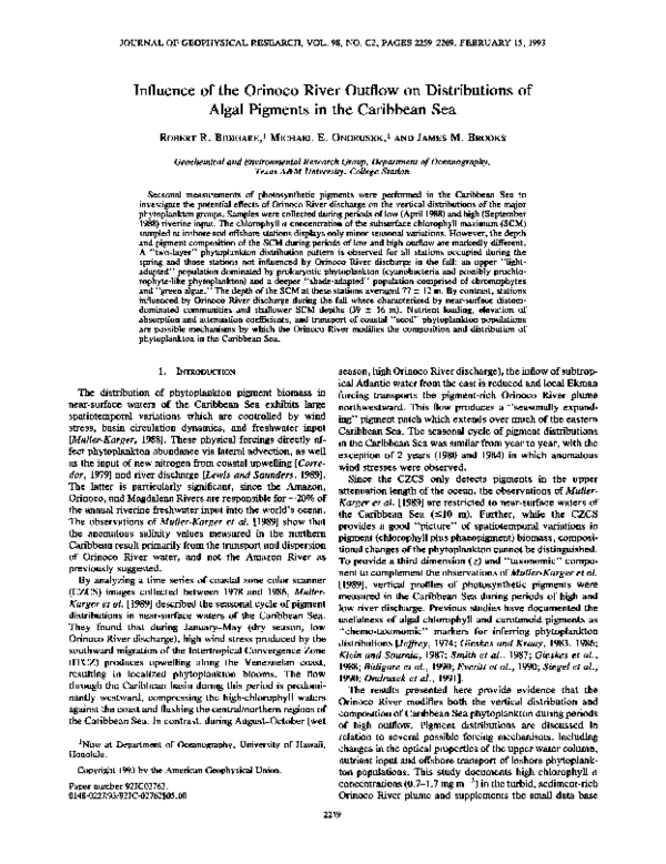 (PDF) Influence of the Orinoco River outflow on distributions of algal ...