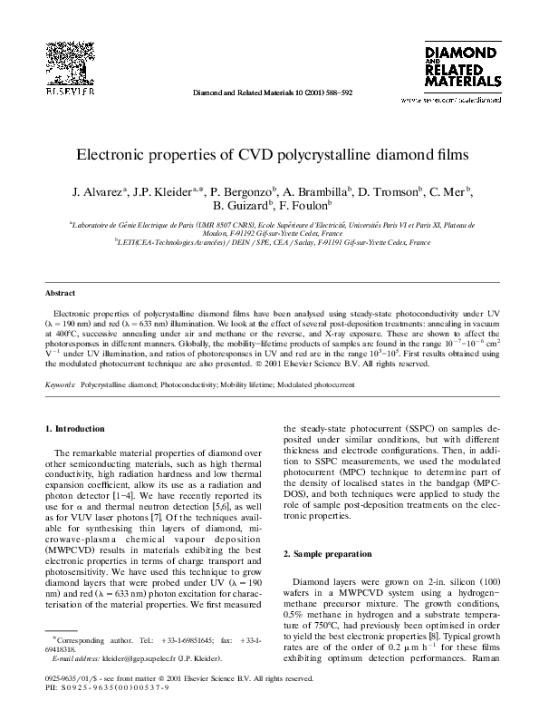 (PDF) Electronic properties of CVD polycrystalline diamond films
