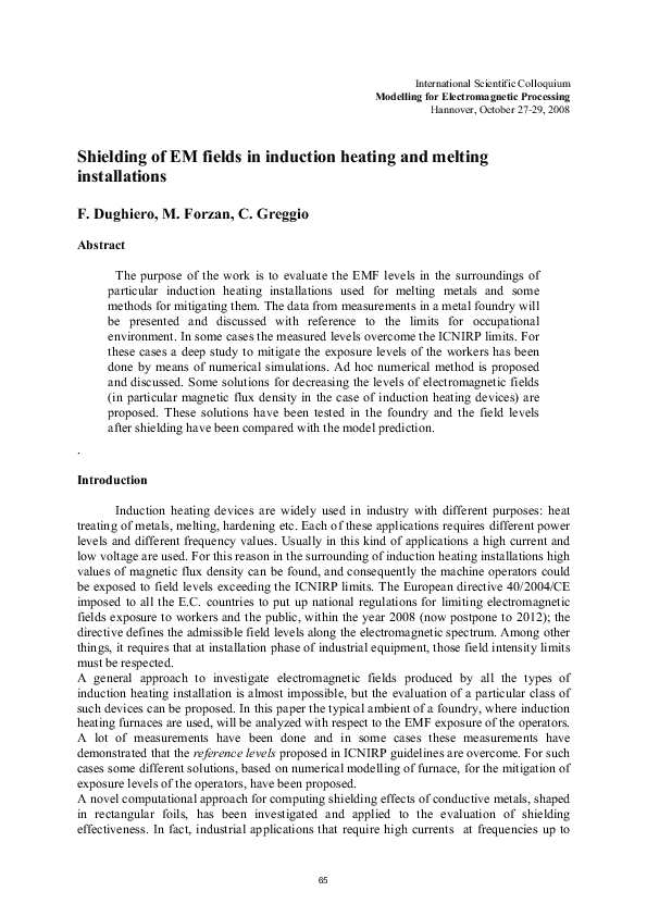 (PDF) Shielding of EM fields in induction heating and melting installations