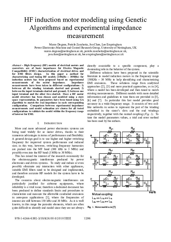 Pdf Hf Induction Motor Modeling Using Genetic Algorithms And Experimental Impedance