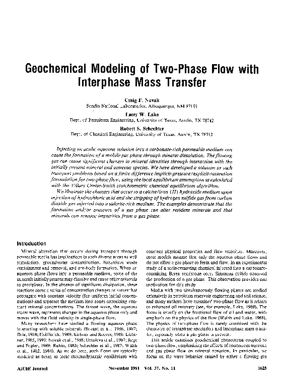 (PDF) Geochemical modeling of two-phase flow with interphase mass transfer