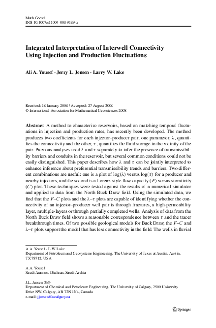 (PDF) A capacitance model to infer interwell connectivity from production and injection rate ...
