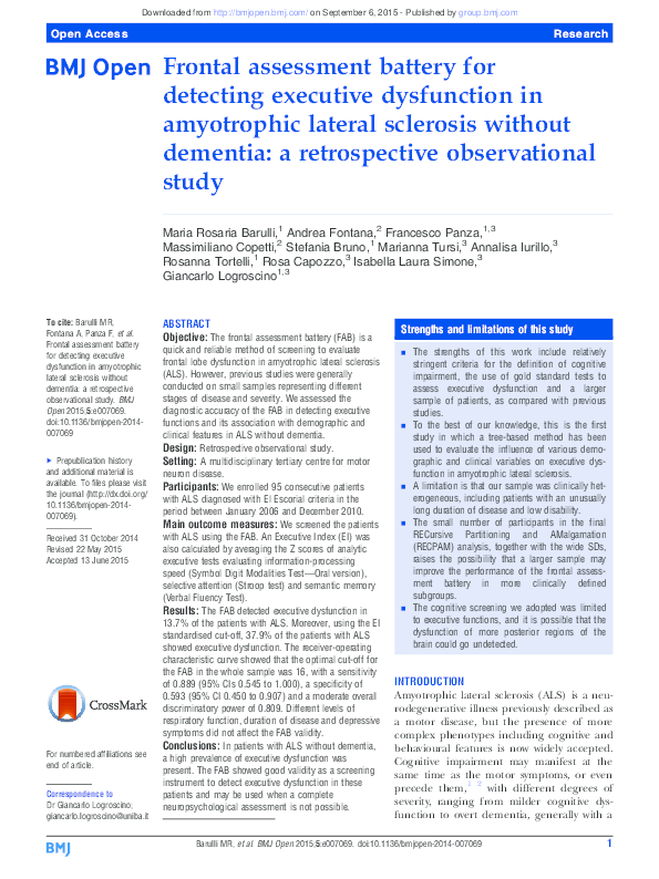 (PDF) Frontal assessment battery for detecting executive dysfunction in ...