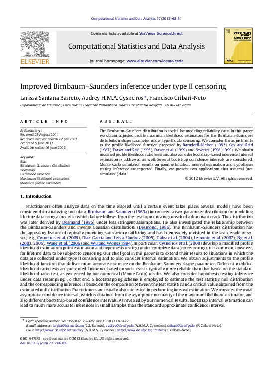 (PDF) Improved Birnbaum–Saunders inference under type II censoring
