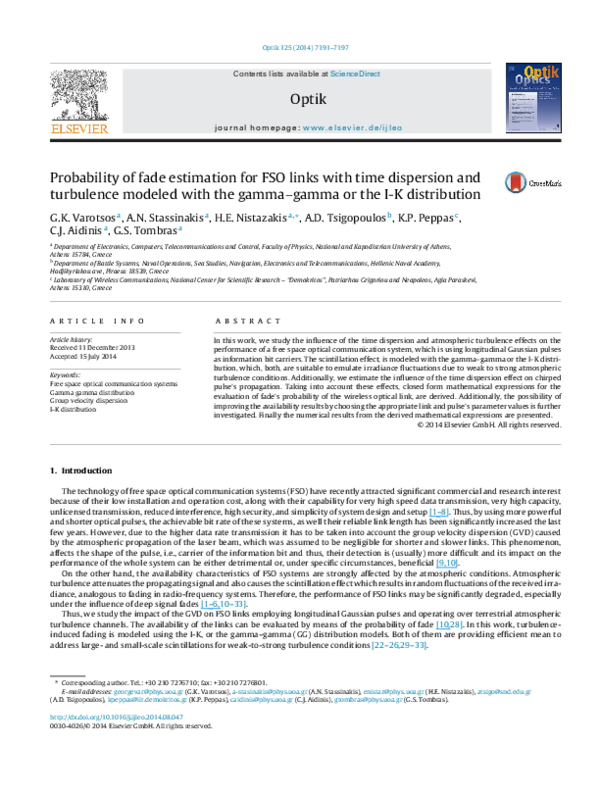 (PDF) Probability of fade estimation for FSO links with time dispersion ...