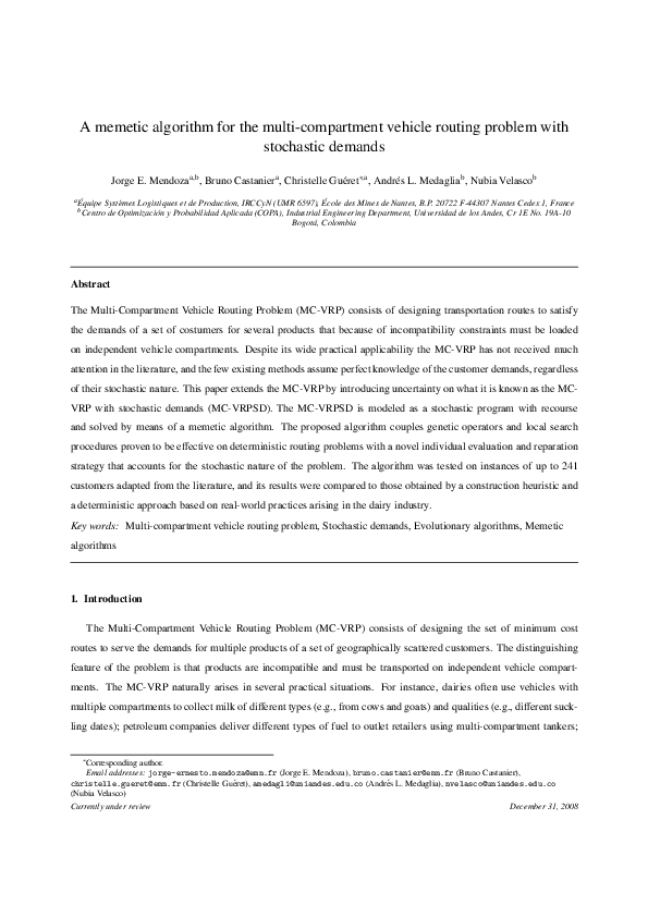 Pdf A Hybrid Genetic Algorithm For The Vehicle Routing Problem With Private Fleet And Common