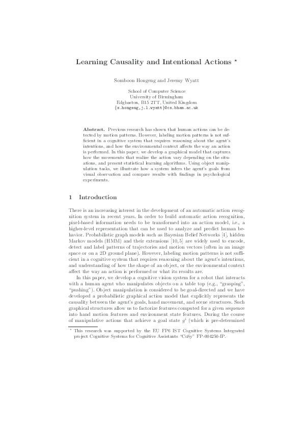 (PDF) Learning Causality and Intentional Actions