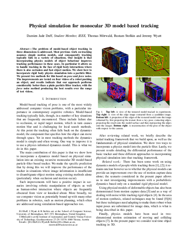 (PDF) Physical simulation for monocular 3D model based tracking