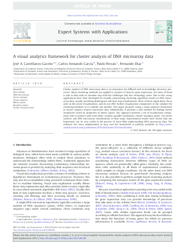 Pdf A Visual Analytics Framework For Cluster Analysis Of Dna Microarray Data