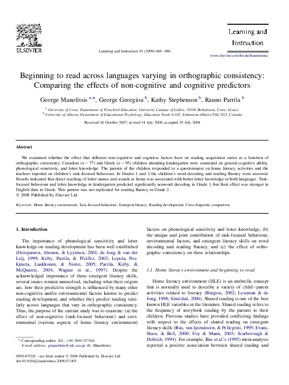 (PDF) Beginning to read across languages varying in orthographic consistency: Comparing the ...