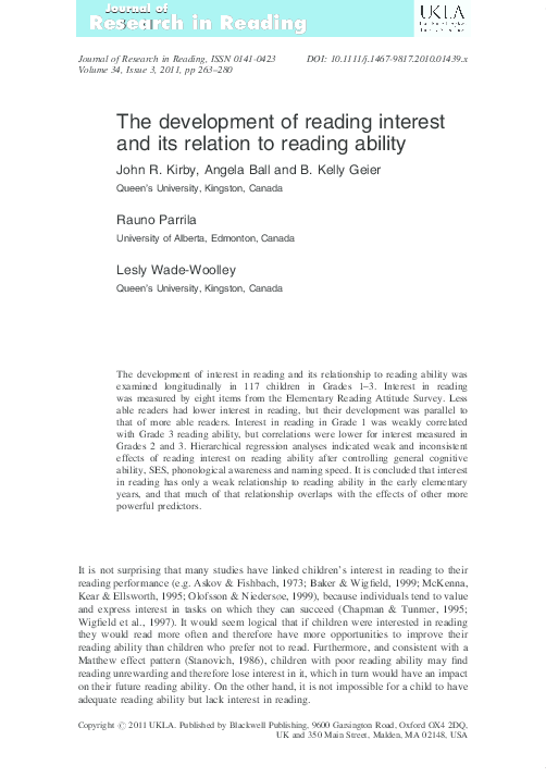 (PDF) The development of reading interest and its relation to reading ...
