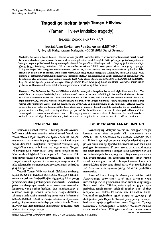 (PDF) Tragedi Gelinciran Tanah Taman Hillview (Taman Hillview landslide ...