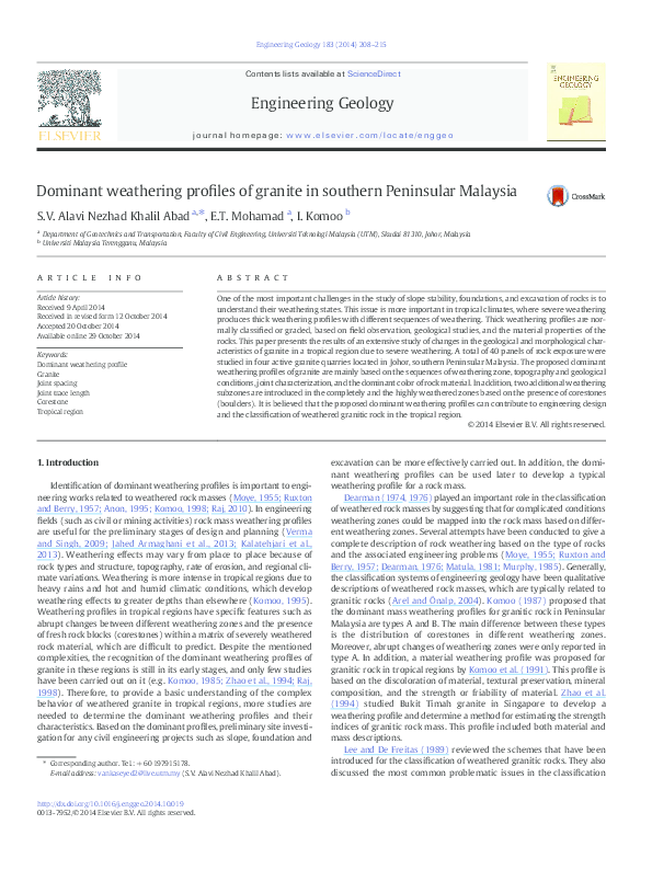 (PDF) Dominant weathering profiles of granite in southern Peninsular ...