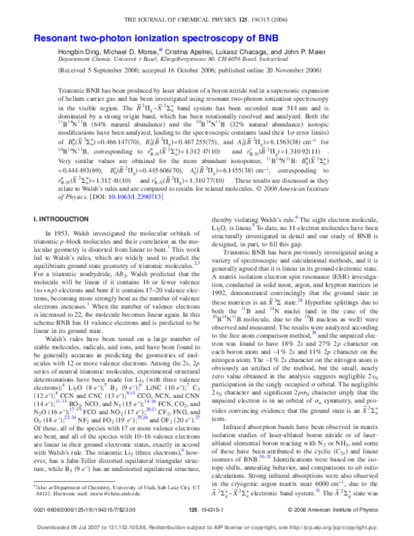 (PDF) Resonant two‐photon ionization spectroscopy of jet‐cooled Pt