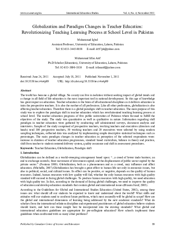 (PDF) Globalization and paradigm changes in Teacher Education ...