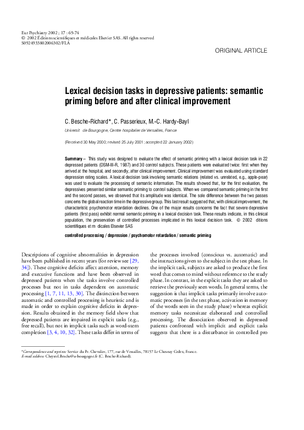 (PDF) Lexical decision tasks in depressive patients: semantic priming ...