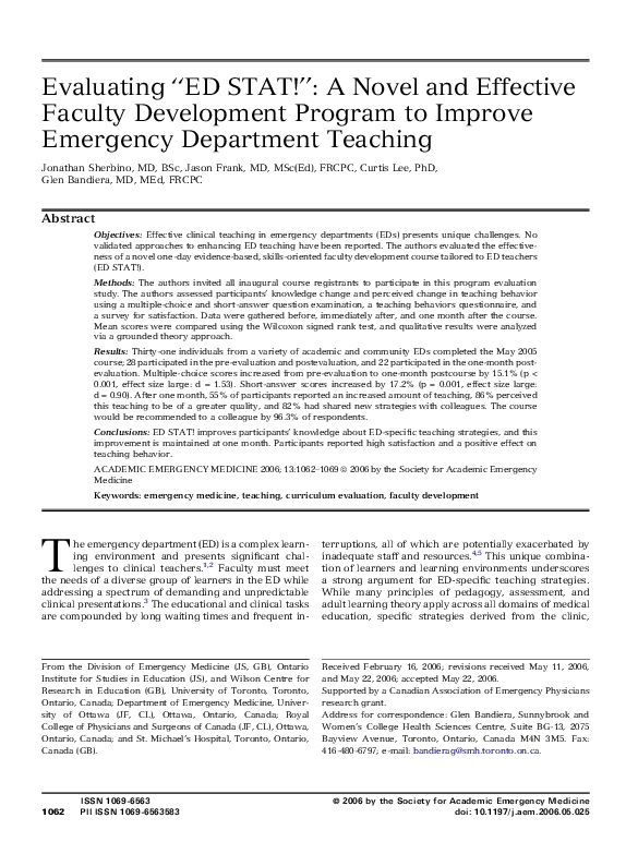 (PDF) Evaluating “ED STAT!”: A Novel and Effective Faculty Development Program to Improve ...