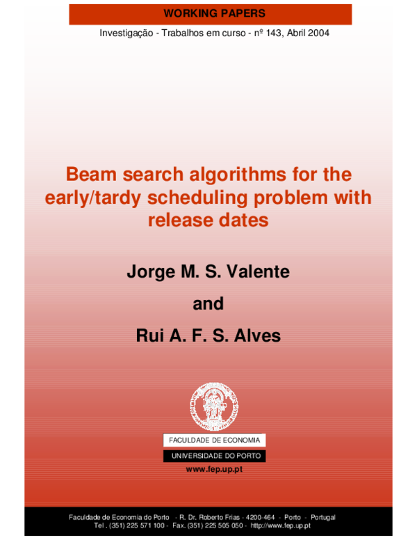 Pdf Beam Search Algorithms For The Early Tardy Scheduling Problem With Release Dates Rui A F