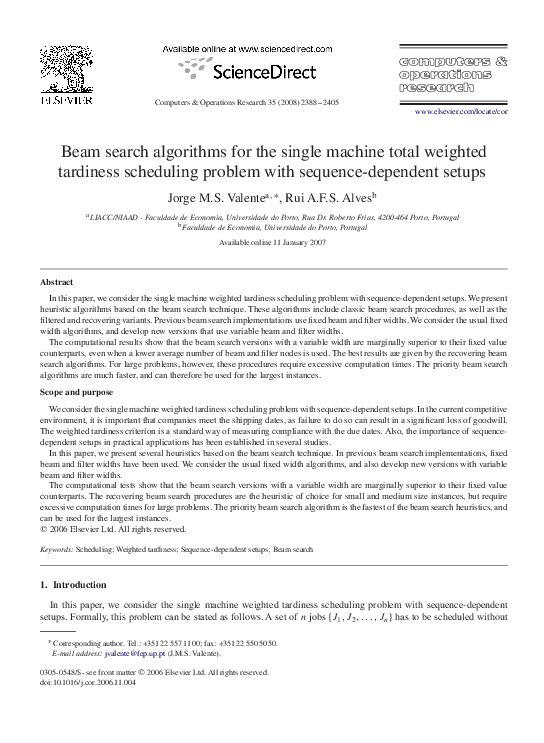Pdf Beam Search For Weighted Tardiness Scheduling