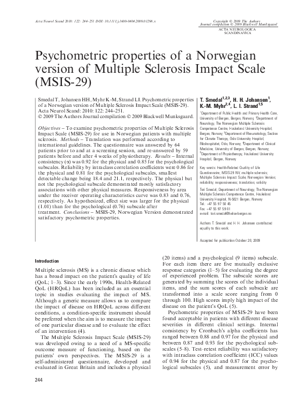 (PDF) Psychometric properties of a Norwegian version of Multiple ...