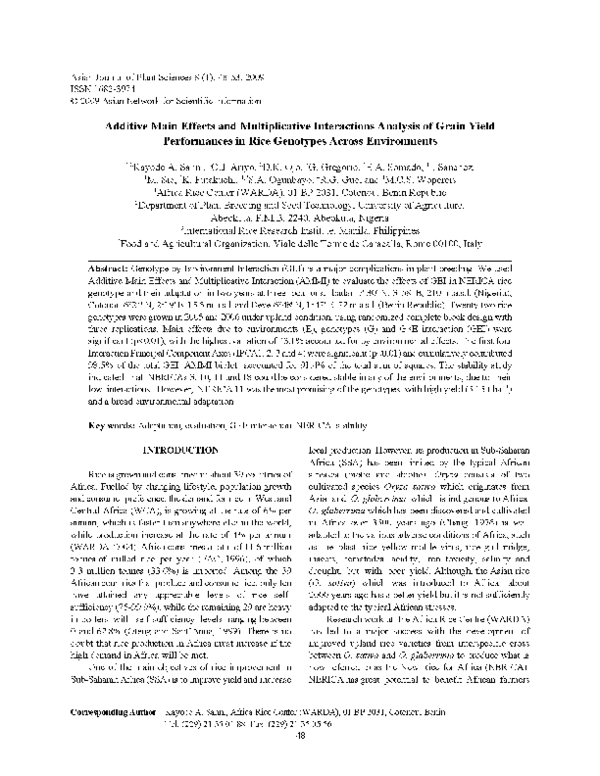 (PDF) Additive Main Effects and Multiplicative Interactions Analysis of Grain Yield Performances ...