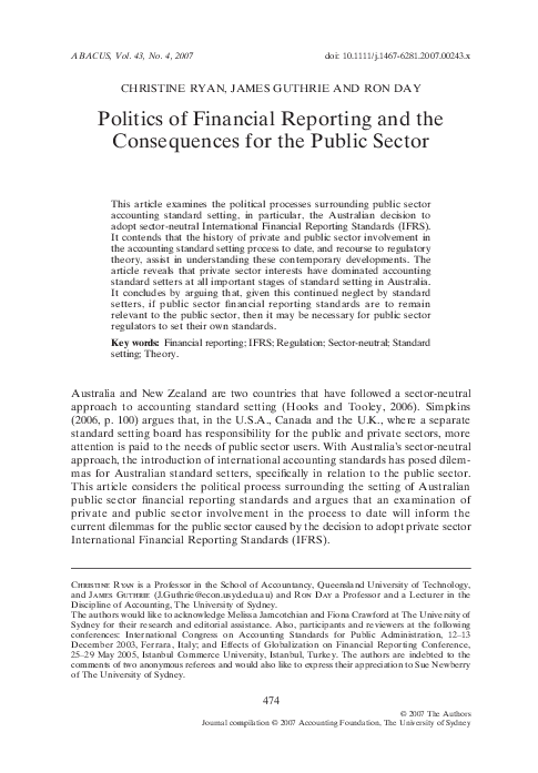 (PDF) Politics of Financial Reporting and the Consequences for the ...