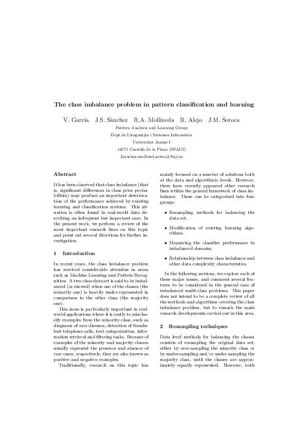 Pdf The Class Imbalance Problem In Pattern Classification And Learning