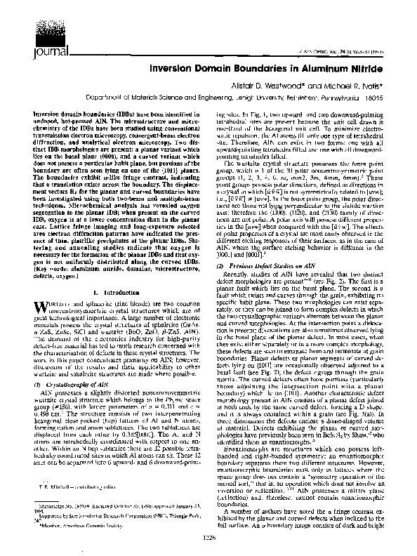 (PDF) Inversion Domain Boundaries in Aluminum Nitride