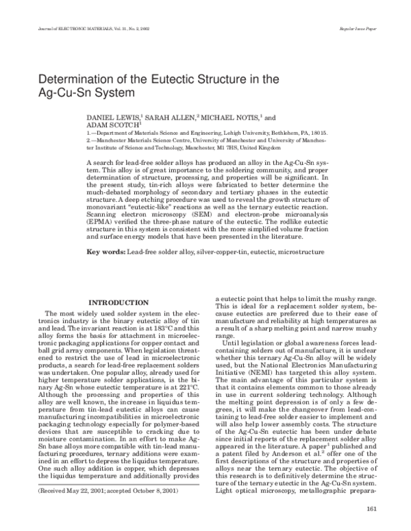 Pdf Determination Of The Eutectic Structure In The Ag Cu Sn System