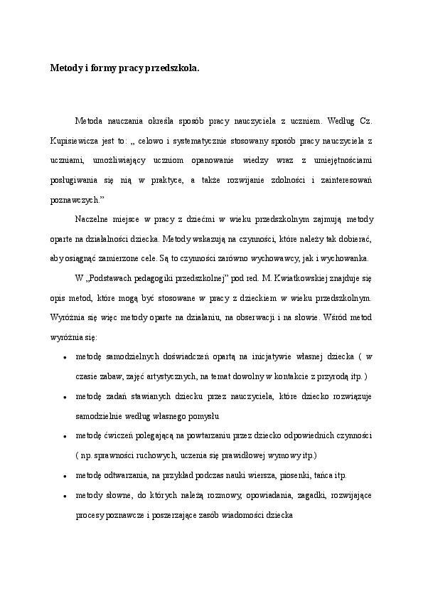 (DOC) Metody i formy pracy przedszkola