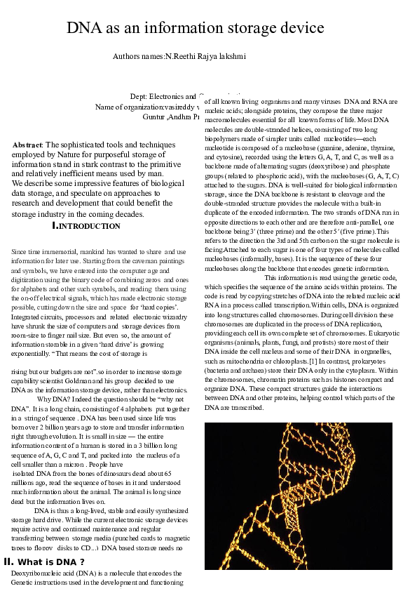 (DOC) DNA as an information storage device