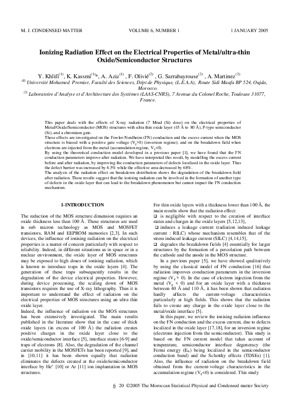 (PDF) Ionizing Radiation Effect on the Electrical Properties of Metal ...
