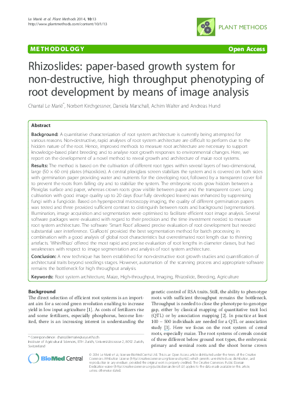 (PDF) Rhizoslides: paper-based growth system for non-destructive, high throughput phenotyping of ...