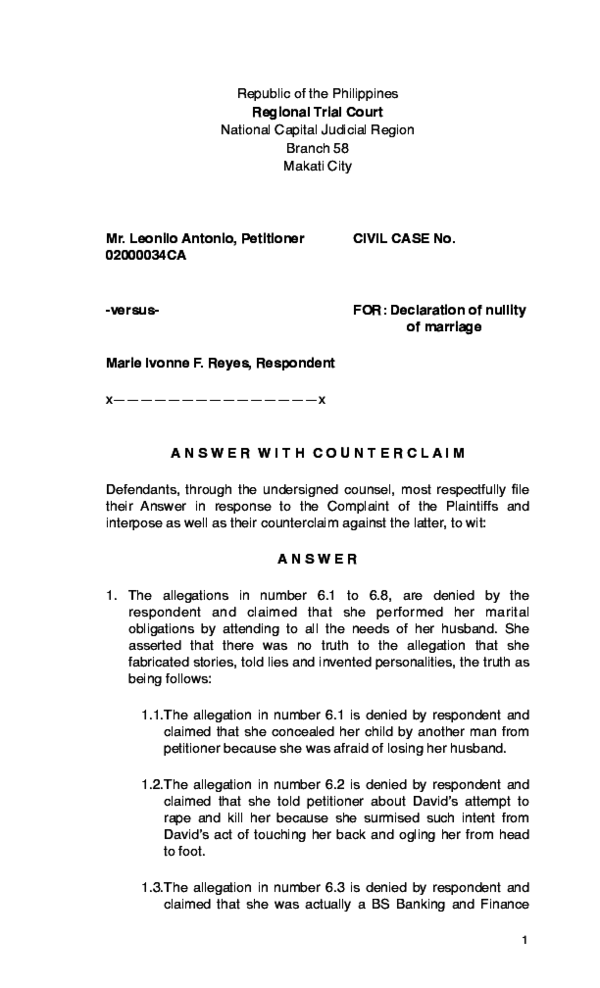 (PDF) Sample Counterclaim