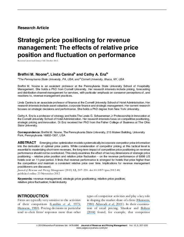 Strategic price positioning for revenue management: The effects of ...