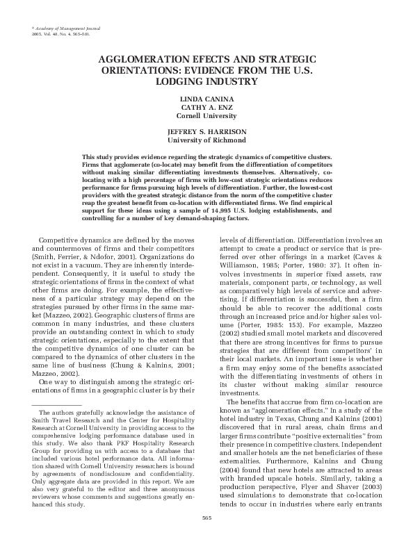 (PDF) Agglomeration effects and strategic orientations: Evidence from ...