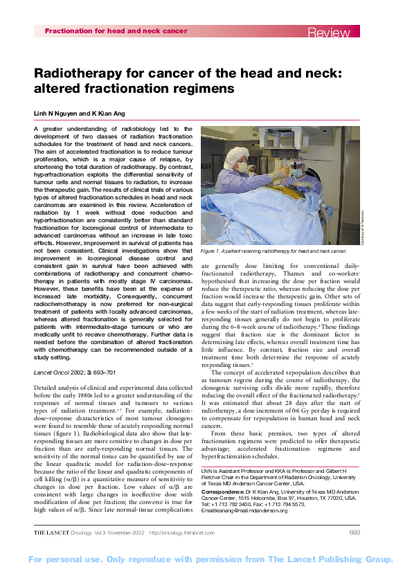(PDF) Radiotherapy for cancer of the head and neck: altered ...