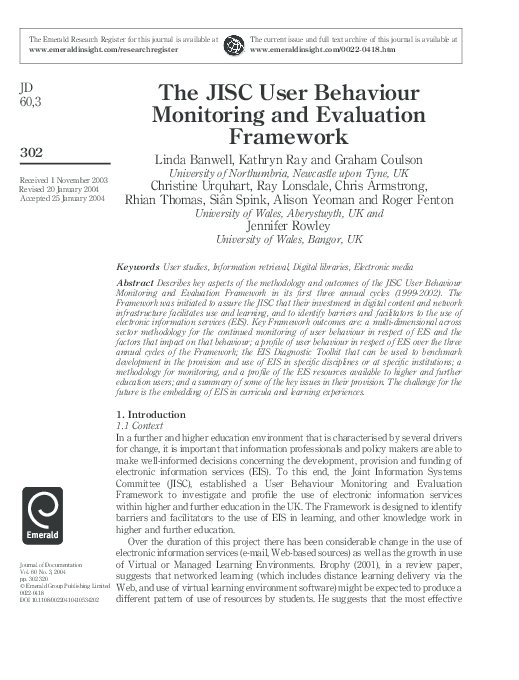 (PDF) The JISC User Behaviour Monitoring and Evaluation Framework