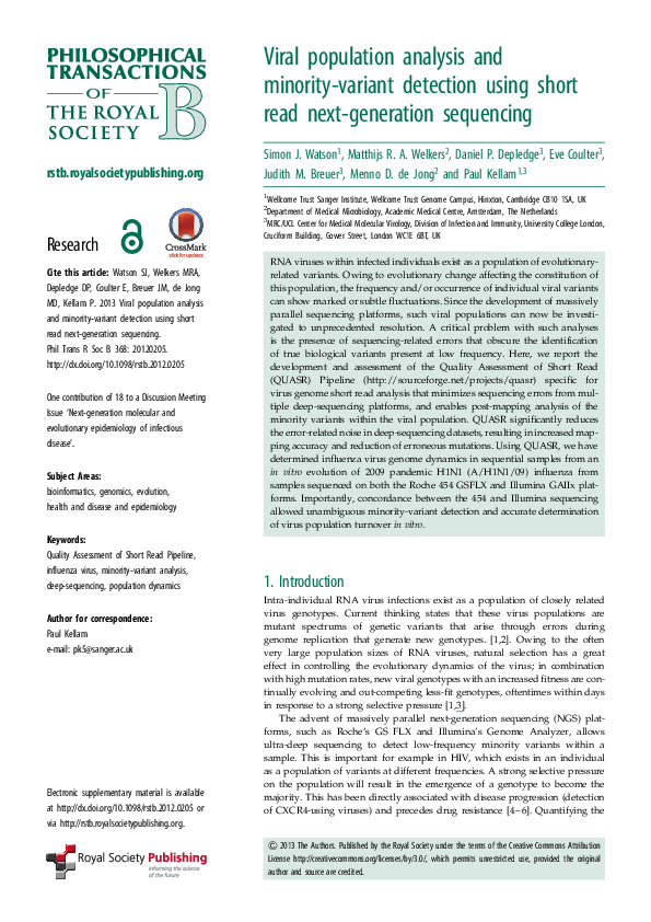 (PDF) Viral population analysis and minority-variant detection using short read next-generation ...