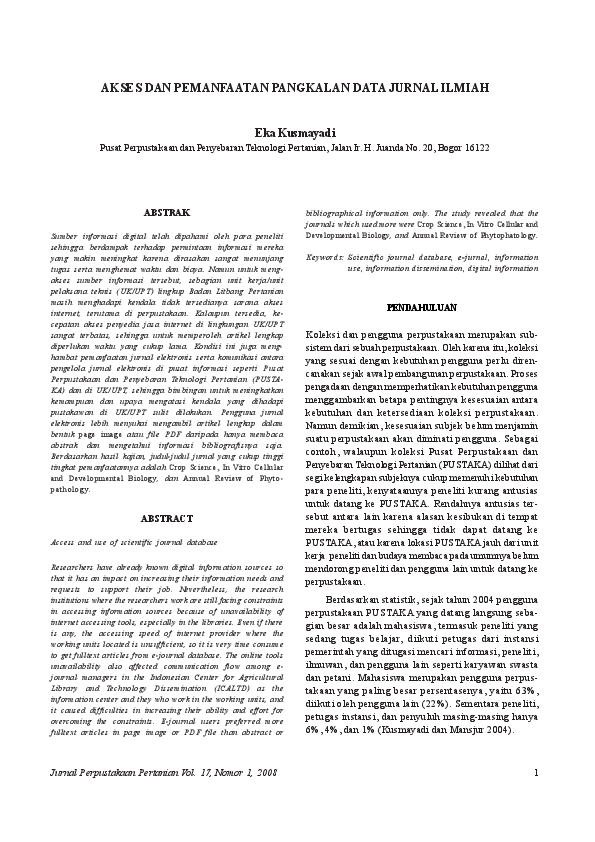 (PDF) AKSES DAN PEMANFAATAN PANGKALAN DATA JURNAL ILMIAH Eka Kusmayadi