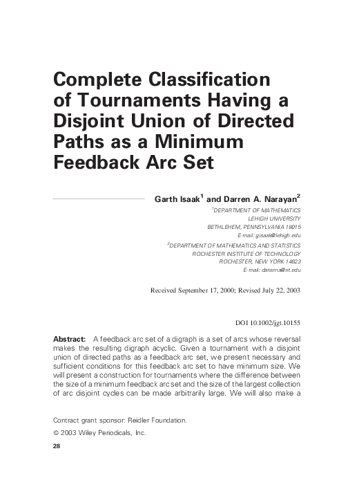 (PDF) Complete classification of tournaments having a disjoint union of directed paths as a ...